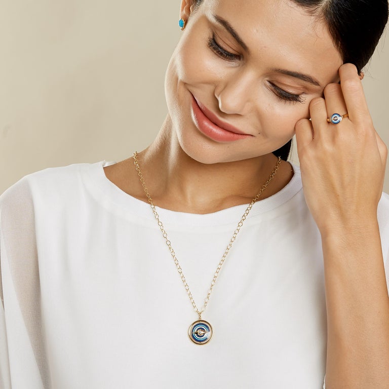 Syna Yellow Gold Reversible Evil Eye Enamel Pendant with Champagne ...