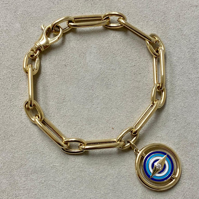 Syna Yellow Gold Reversible Evil Eye Rounded Paper Clip Bracelet For ...