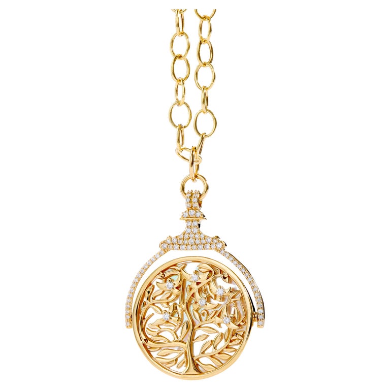 Syna Yellow Gold Reversible Tree of Life Pendant with Mother of Pearl ...