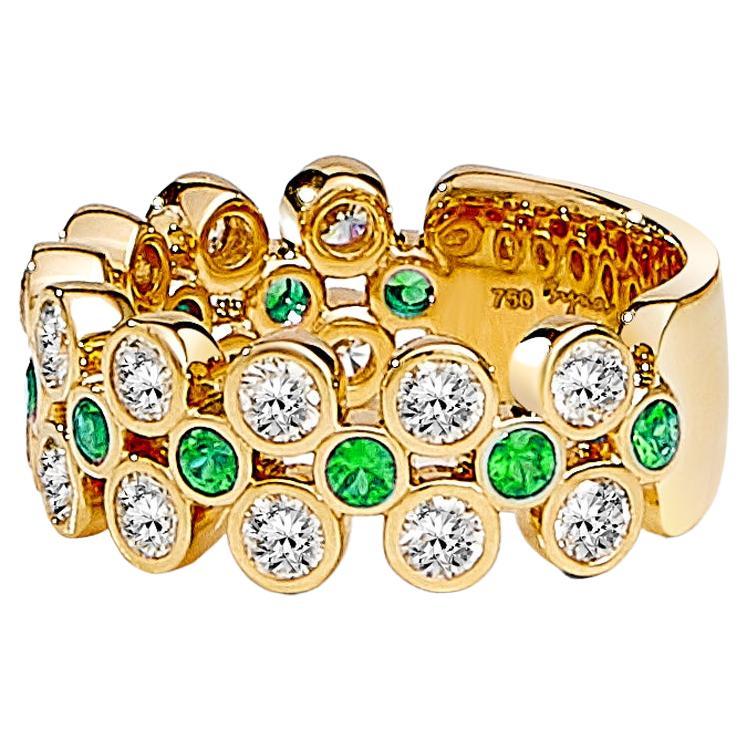 Syna Yellow Gold Band with Emeralds and Diamonds For Sale at 1stDibs