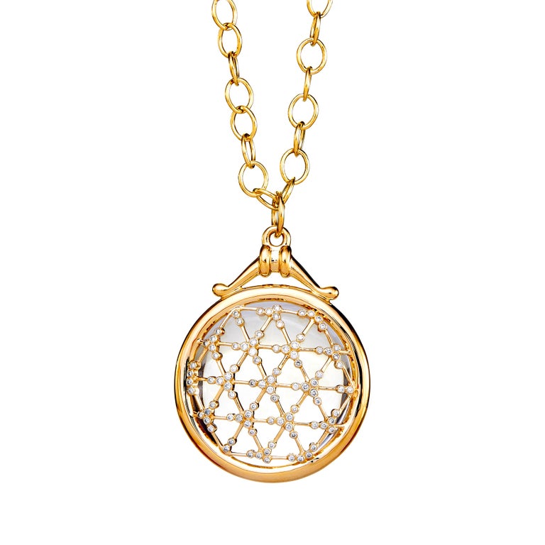Syna Yellow Gold Rock Crystal Illusion Pendant with Champagne Diamonds ...