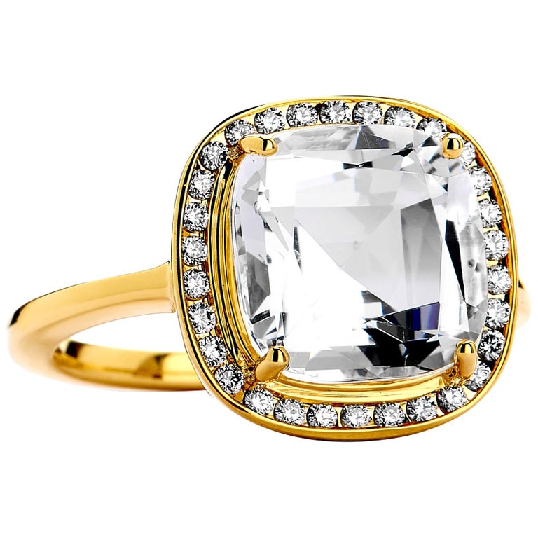 Syna Yellow Gold Rock Crystal Ring with Champagne Diamonds For Sale at ...