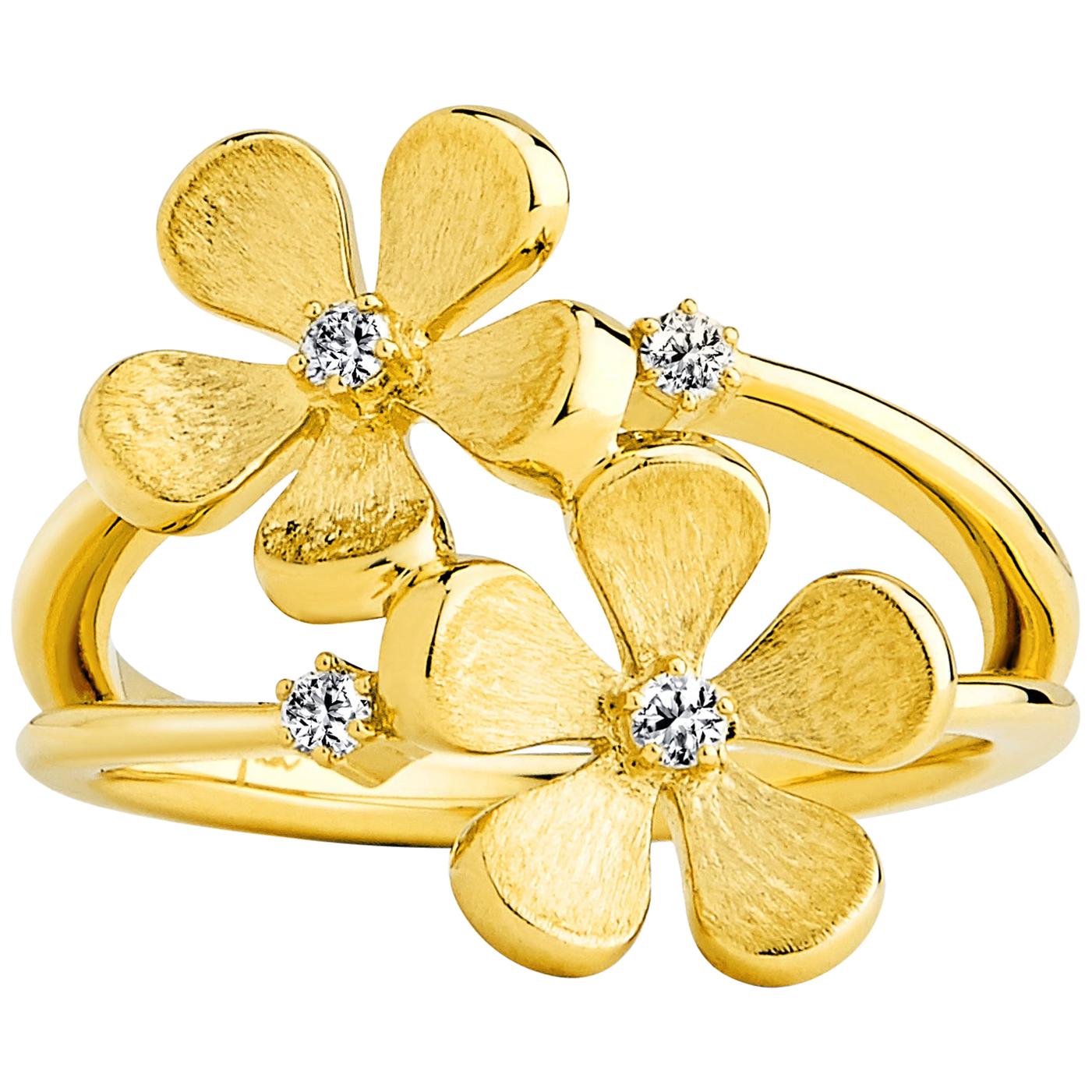 Syna Yellow Gold Flower Bunch Ring with Diamonds For Sale at 1stDibs