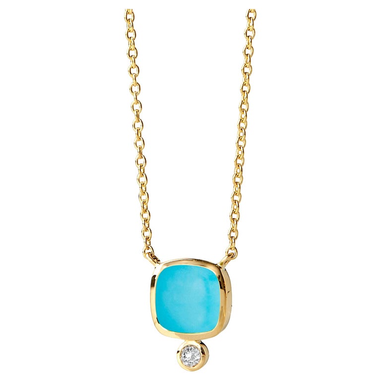 Syna Yellow Gold Sleeping Beauty Turquoise Necklace with Champagne ...