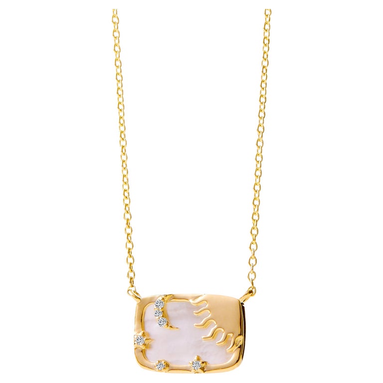 Syna Yellow Gold Sun, Moon and Stars Necklace with Mother of Pearl and ...