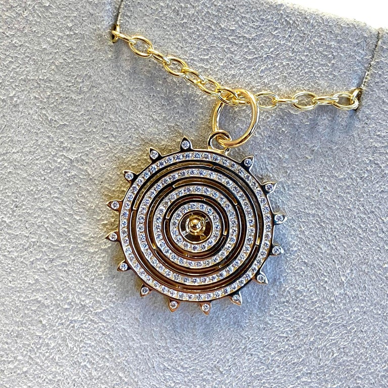 Syna Yellow Gold Sun Pendant with Diamonds For Sale at 1stDibs