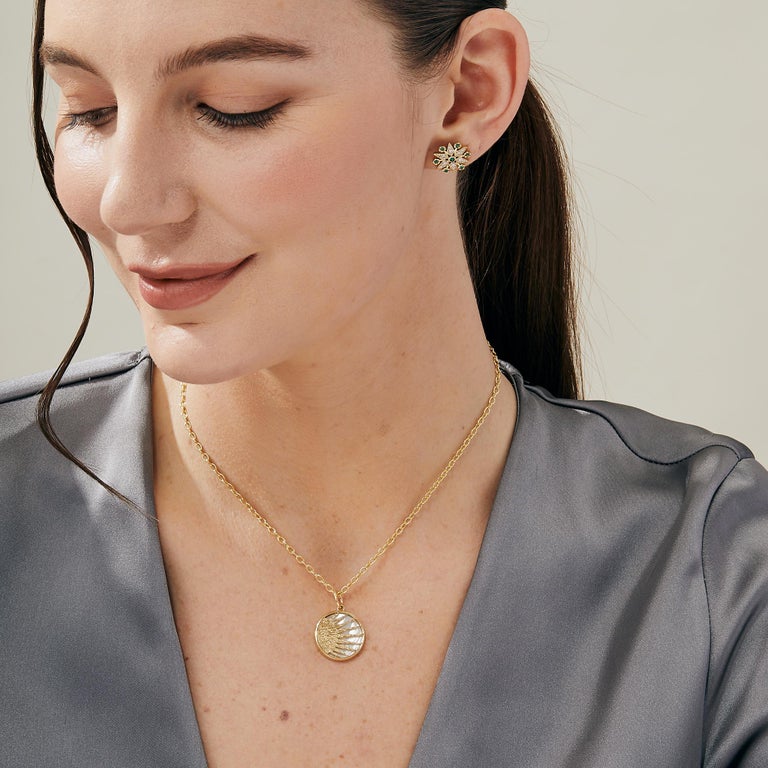 Syna Yellow Gold Sun Pendant with Mother of Pearl For Sale at 1stDibs