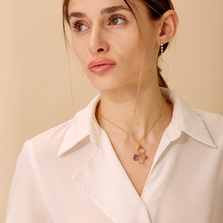 Syna Yellow Gold Three Charms Evil Eye Necklace with Gemstones and ...