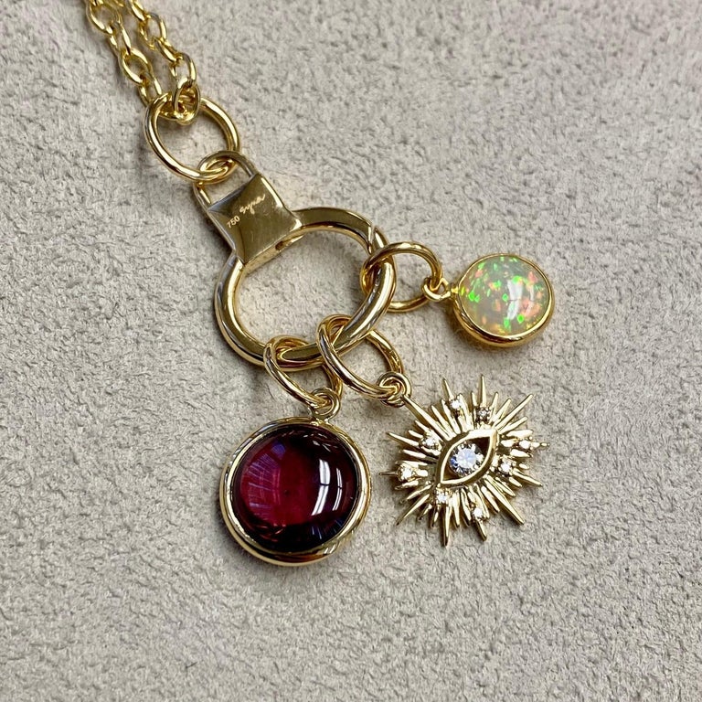 Syna Yellow Gold Three Charms with Evil Eye, Gemstones and Champagne ...