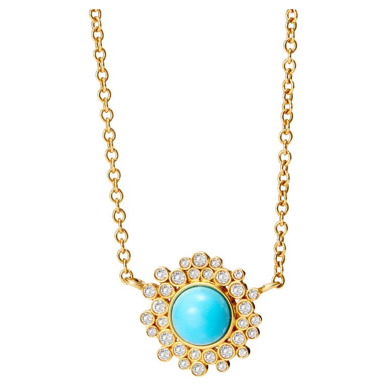 Syna Yellow Gold Turquoise Necklace with Diamonds For Sale at 1stDibs