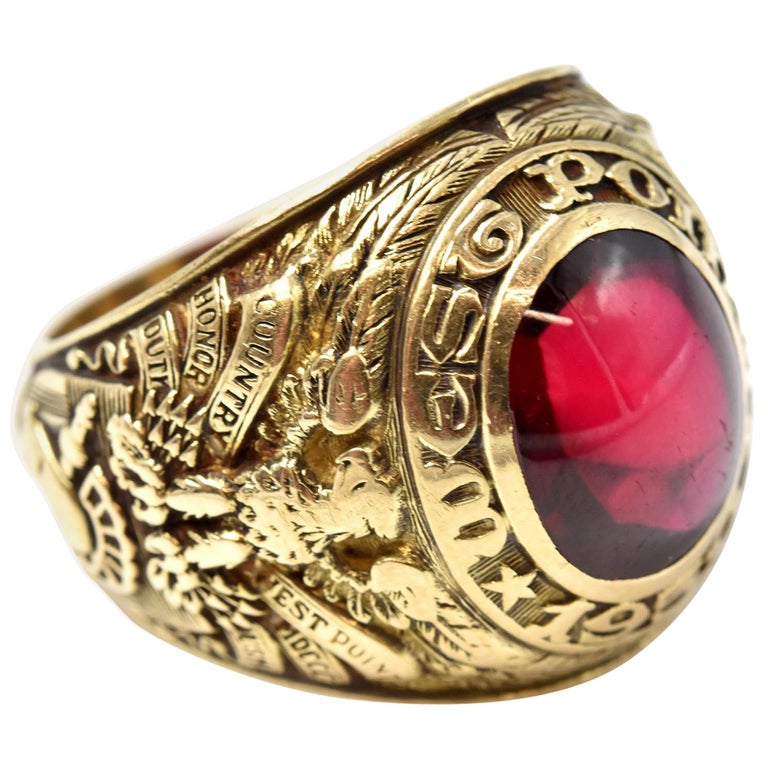 Synthetic Ruby 14 Karat Yellow Gold West Point 1950s Classic Ring For ...