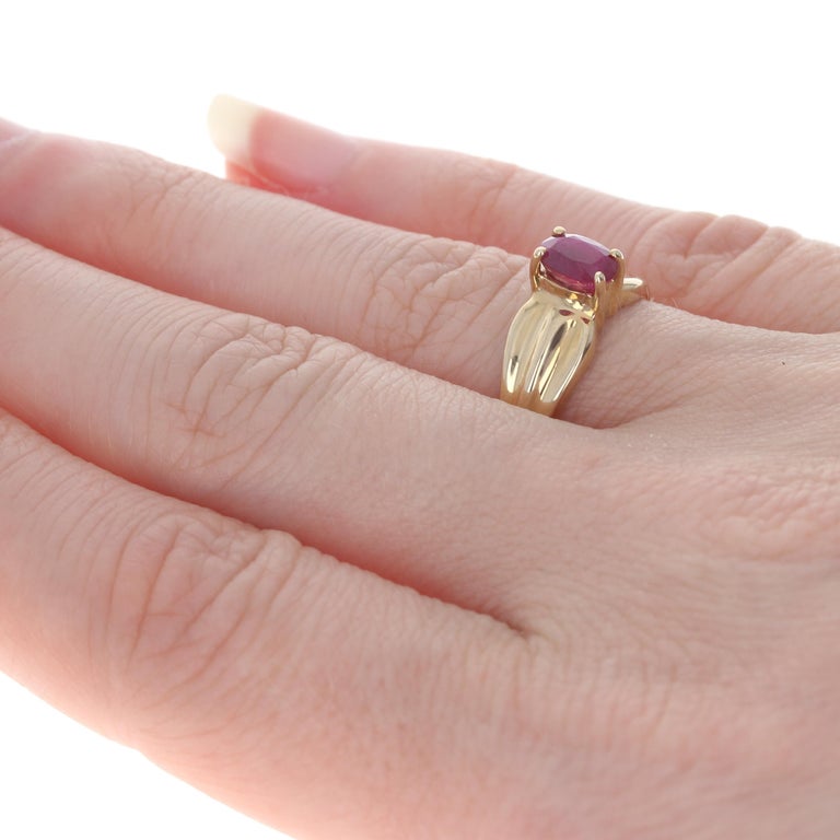 Customizable Synthetic Ruby Solitaire Ring, 14k Yellow Gold Pinched ...