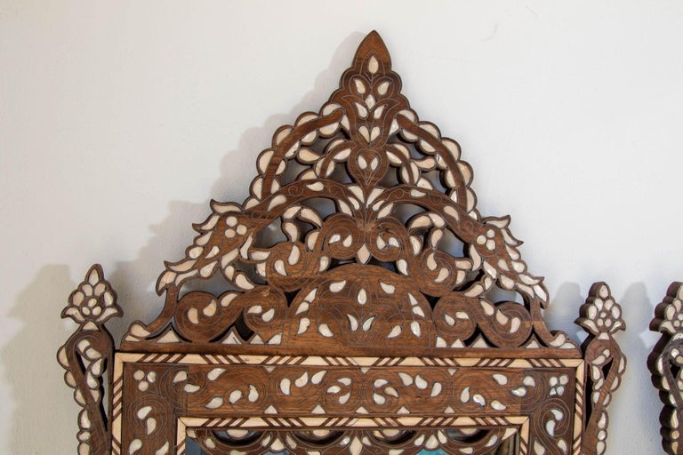 Damascene Moorish Bone Inlaid Mirrors With Floral Motif 52" H. A Pair ...