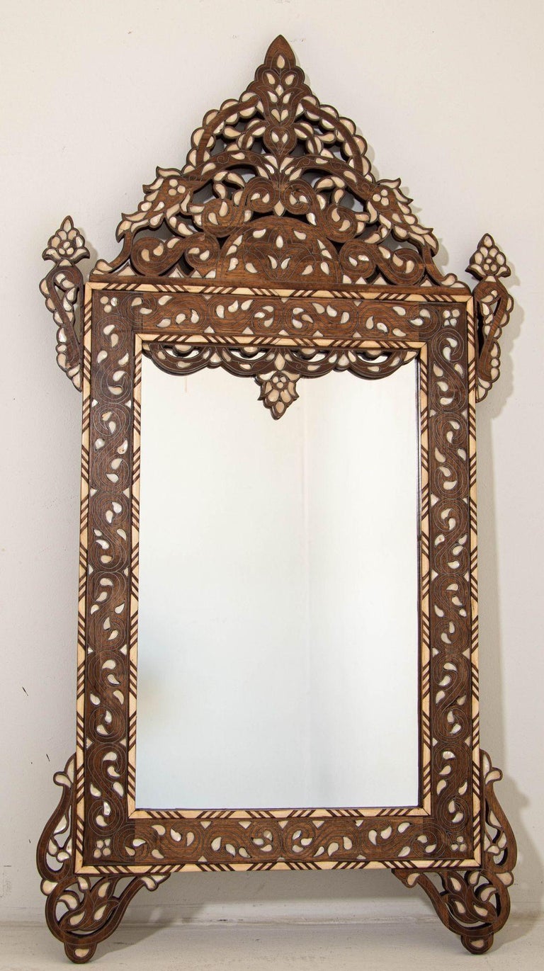 Damascene Moorish Bone Inlaid Mirrors With Floral Motif 52" H. A Pair ...
