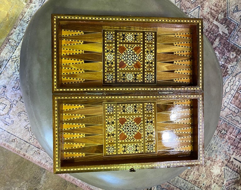 Syrian Moorish Inlaid Mosaic Backgammon and Chess Wooden Game Board Box ...