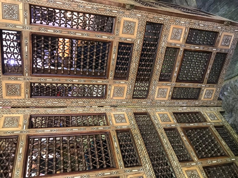 Syrian Moorish Inlaid Stick and Ball Three Panel Heavy Ornate Wood ...