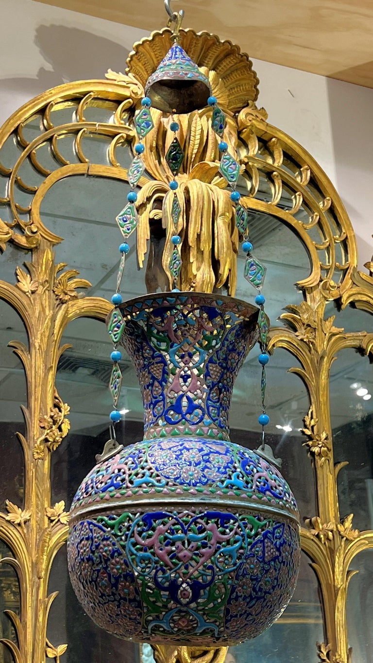 Syrian Mosque Lamp in Enameled Openwork Copper For Sale at 1stDibs