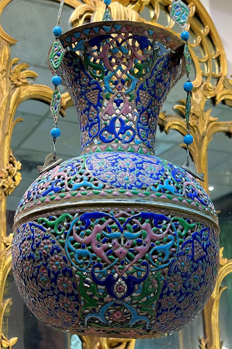 Syrian Mosque Lamp in Enameled Openwork Copper For Sale at 1stDibs ...