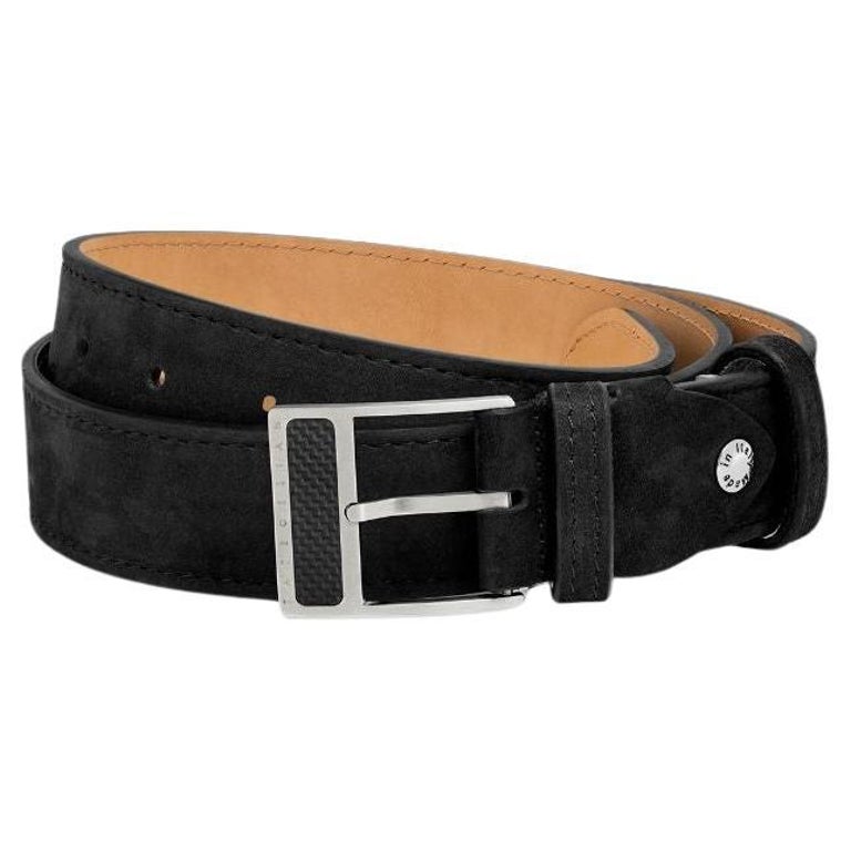 T-Buckle Belt in Black Leather and Brushed Titanium Clasp, Size S For ...