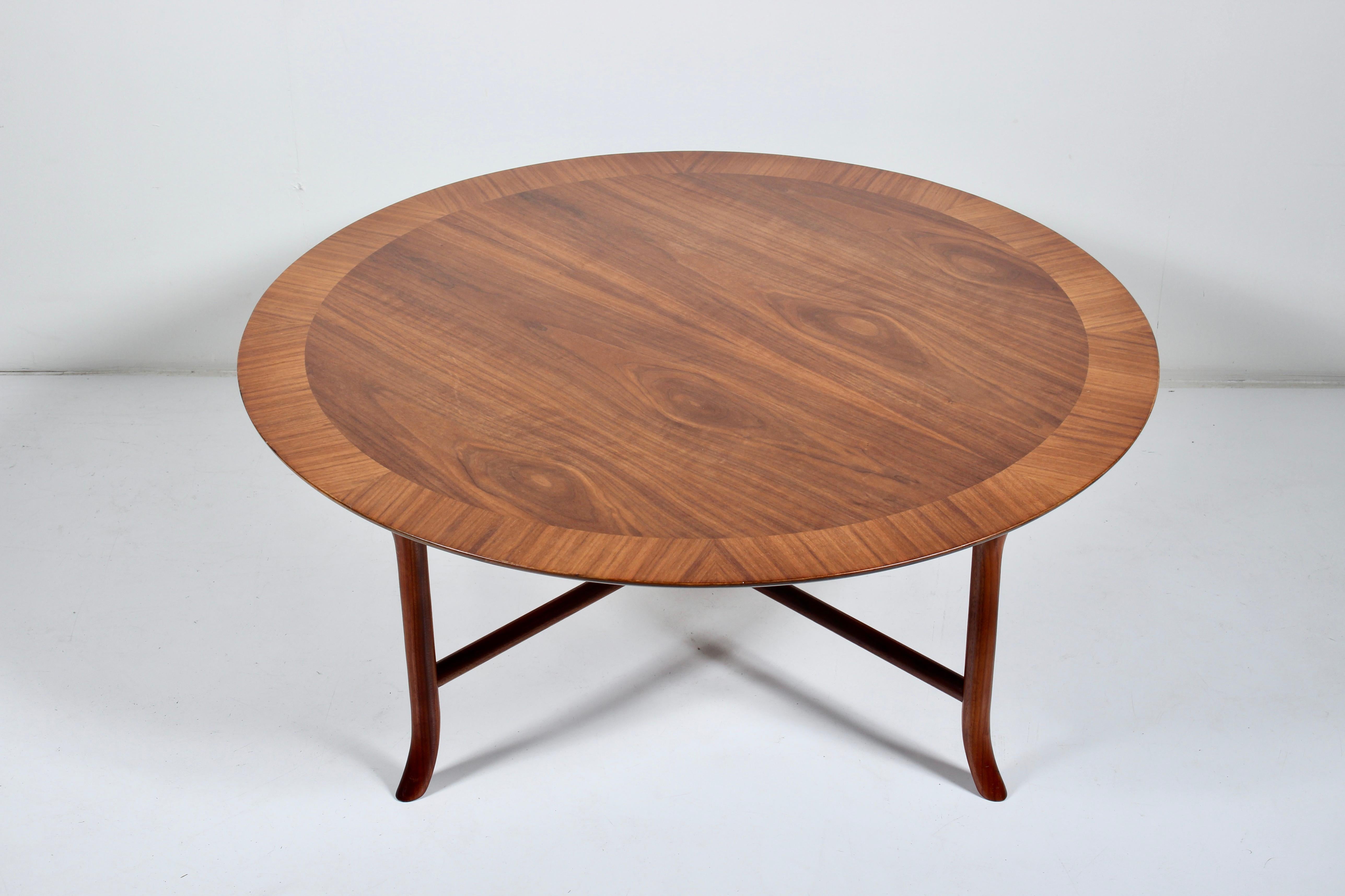 T. H. Robsjohn-Gibbings Widdicomb Round Walnut Sabre Leg Coffee Table, 1950s For Sale at 1stDibs
