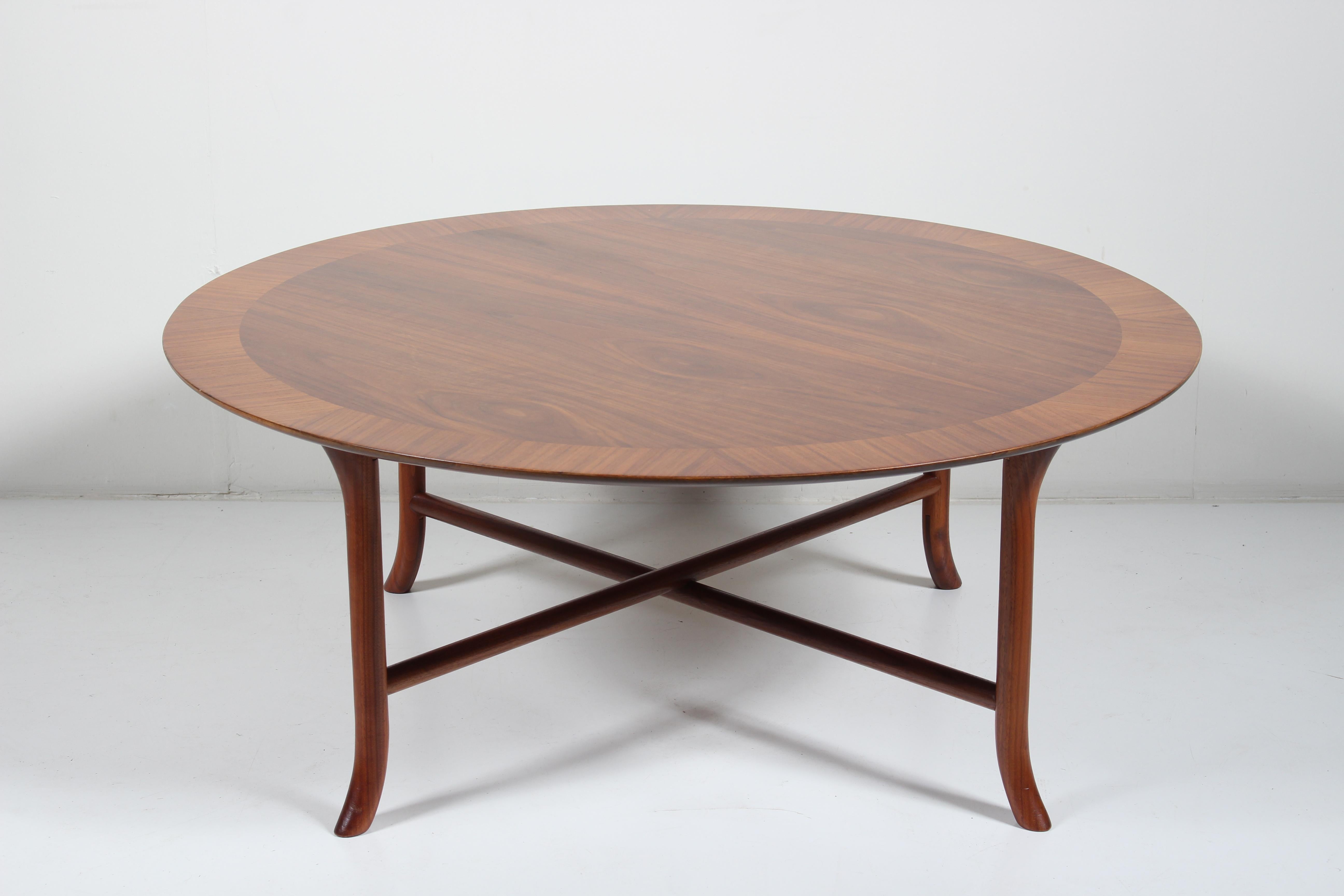 T. H. Robsjohn-Gibbings Widdicomb Round Walnut Sabre Leg Coffee Table, 1950s For Sale at 1stDibs