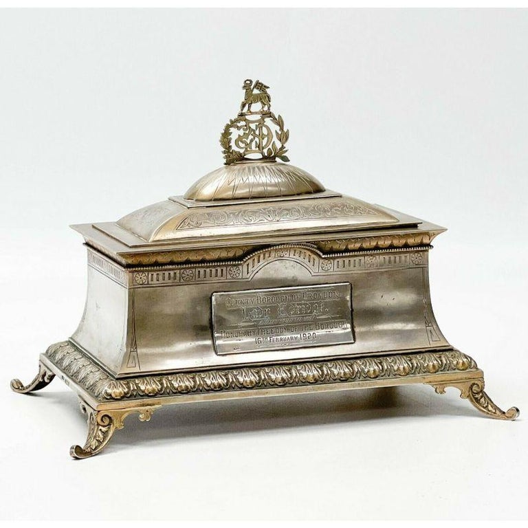 T and J Bragg Ltd English Gold Wash Sterling Silver Presentation Casket ...