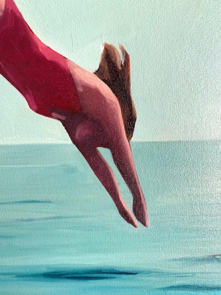 T.S. Harris - "Diving In" oil painting of a girl diving off of a ...
