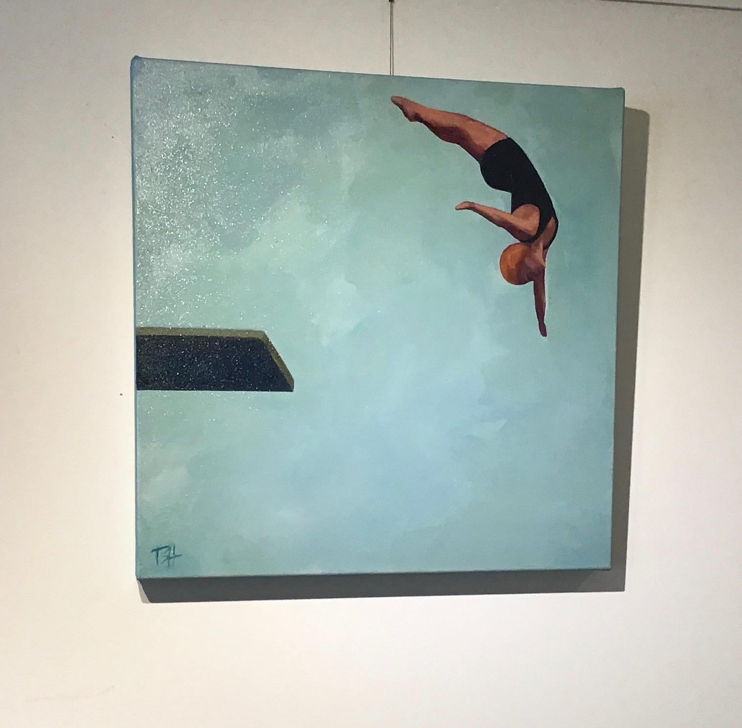 T.S. Harris - ''Reaching High'' Oil painting of women in black swimsuit ...