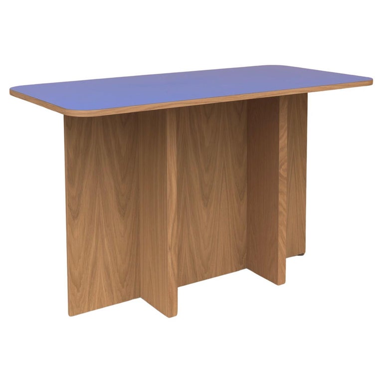 T-Top Dining Table in White Oak Veneered Plywood and Colourful Laminate ...