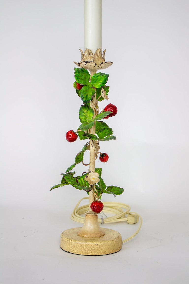 T308 Mid 20th Century Tole Strawberry Table Lamp For Sale at 1stDibs