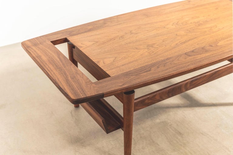 T390 Low Table with Magazine Rack in Walnut by Jens Risom at 1stDibs