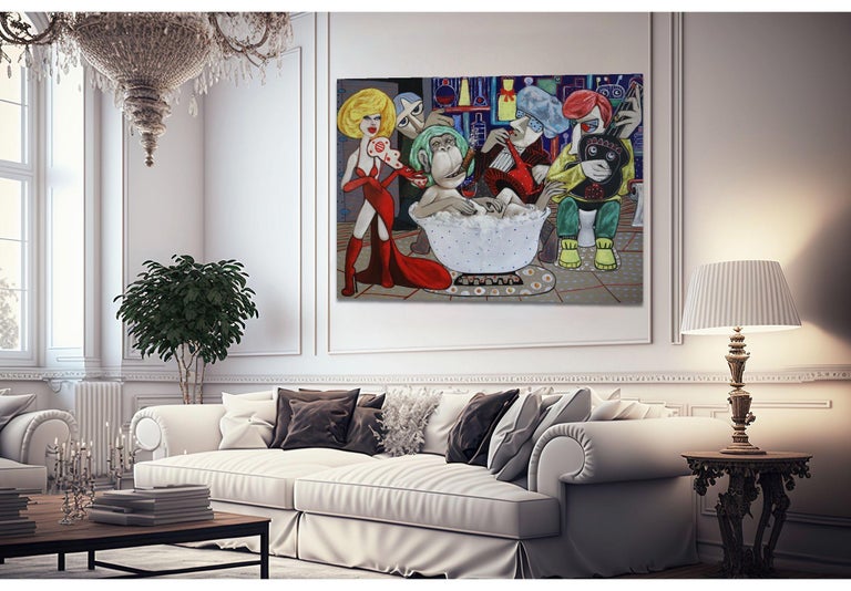 Ta Byrne - Lady in red playing to the boss, Painting, Oil on Canvas For ...