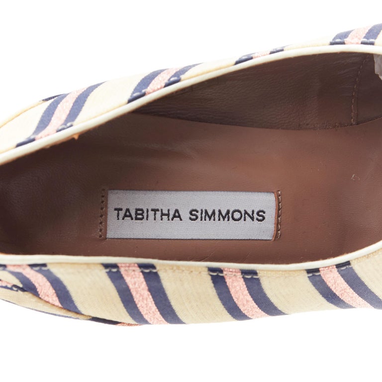 TABITHA SIMMONS metallic pink striped canvas jute platform wedge heel ...