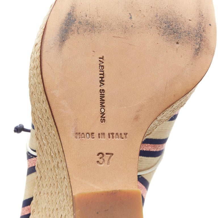 TABITHA SIMMONS metallic pink striped canvas jute platform wedge heel ...