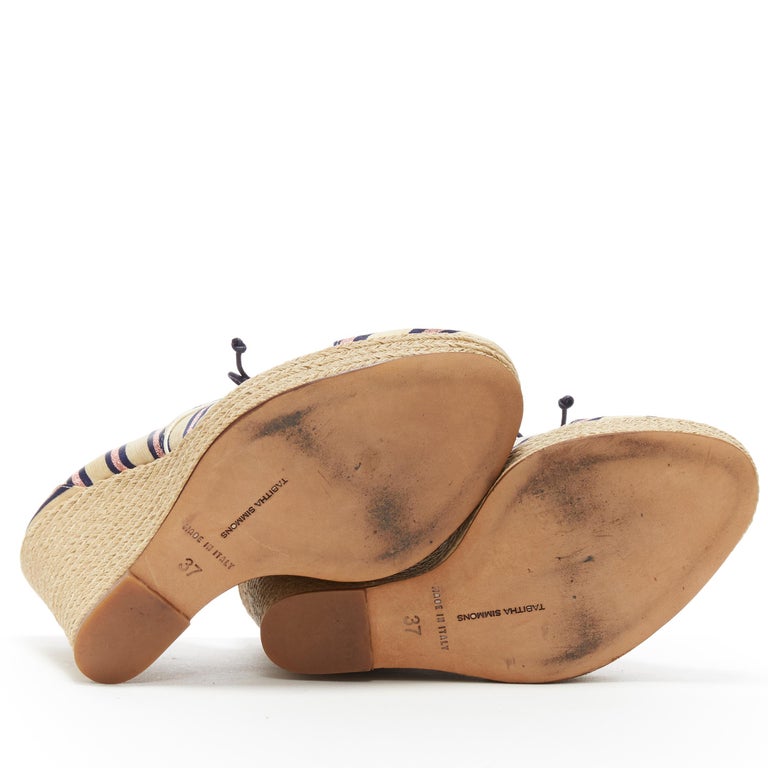 TABITHA SIMMONS metallic pink striped canvas jute platform wedge heel ...