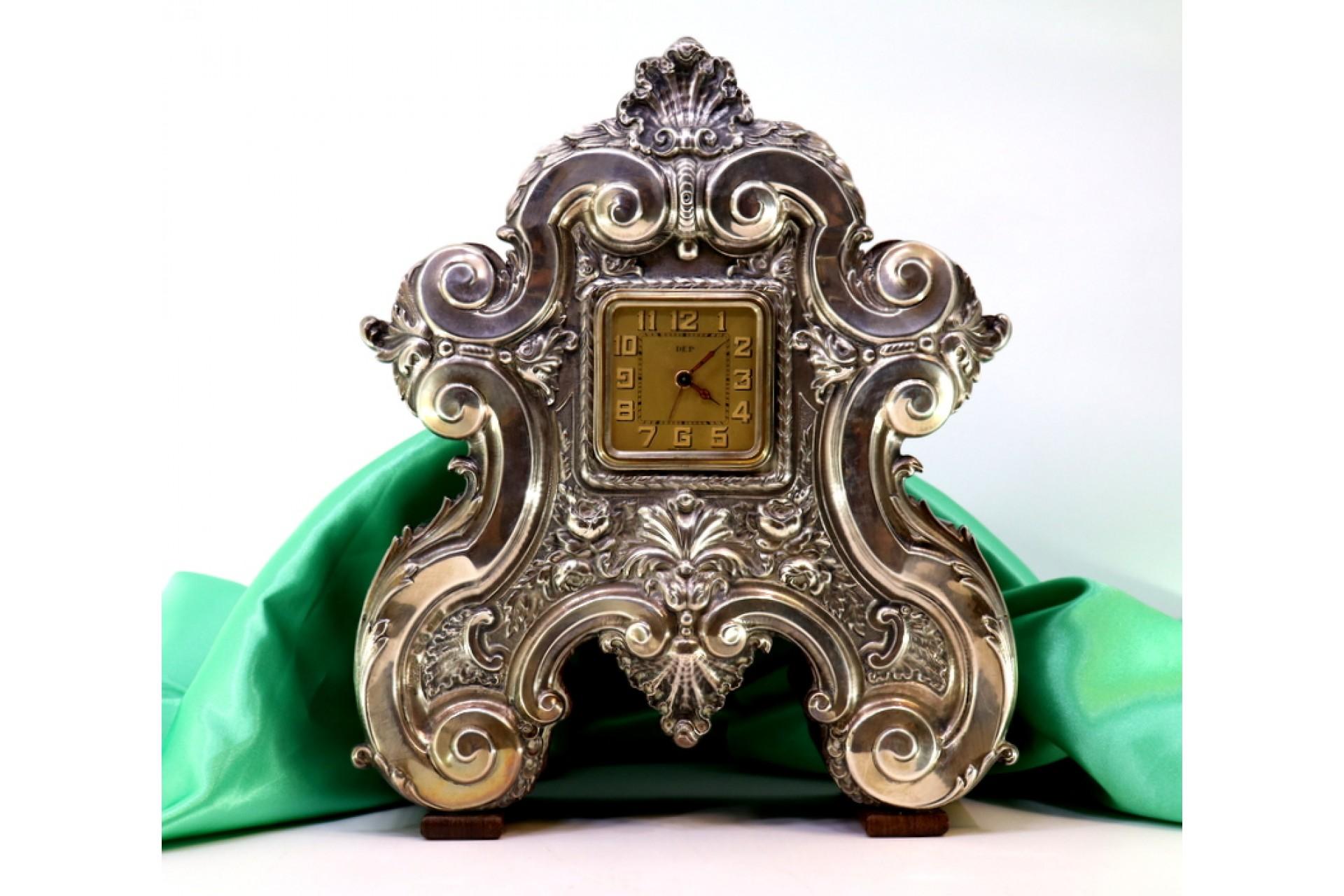 Table alarm clock in rosewood and embossed silver applications For Sale ...