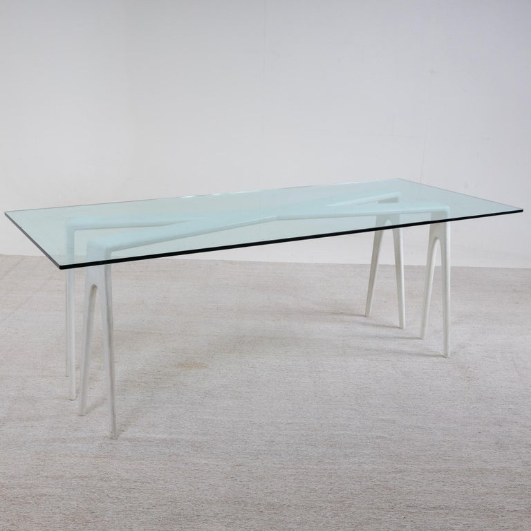 White Dining Table with Glass Top, Le Opere E i Giorni, Italy 20th ...