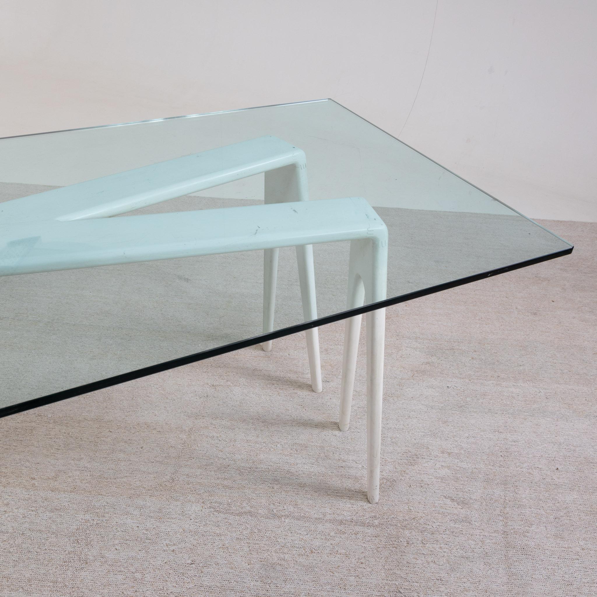 White Dining Table with Glass Top, Le Opere E i Giorni, Italy 20th ...