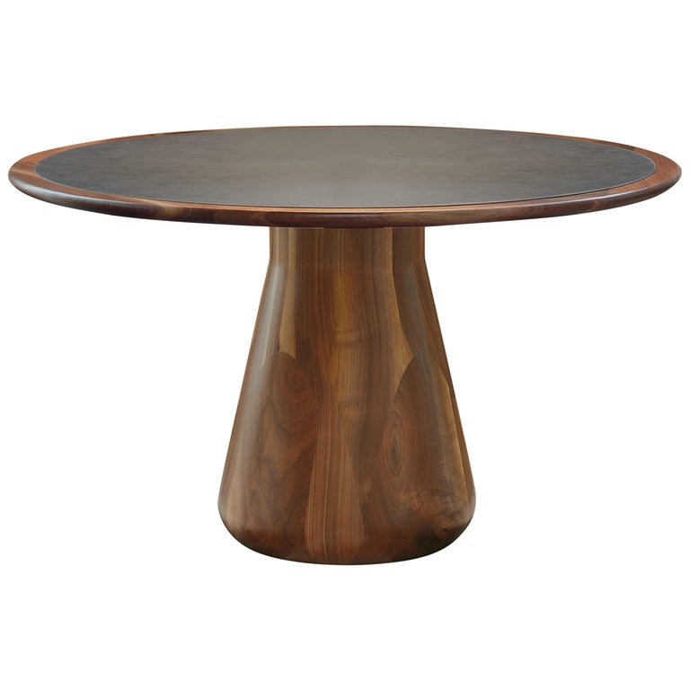 Convivio Solid Wood Table, Walnut in Natural Finish, Leather top ...