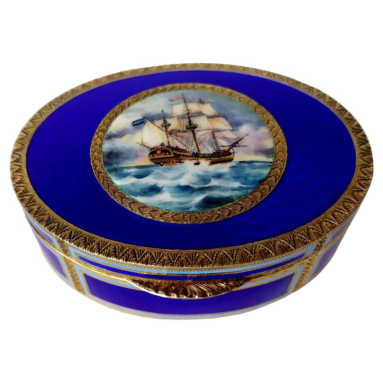 Table Box with Fine Hand-Engraving and Sailboat Miniature Salimbeni For ...