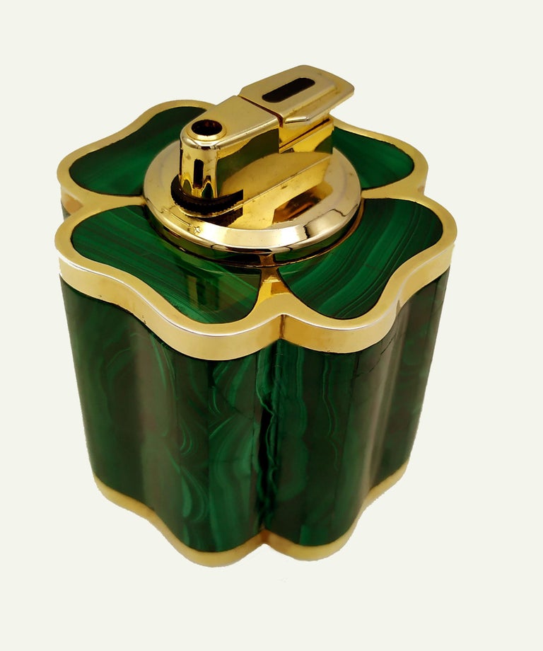 Table Cigar Lighter Four-Leaf Clover Malachite Stone Sterling Silver ...
