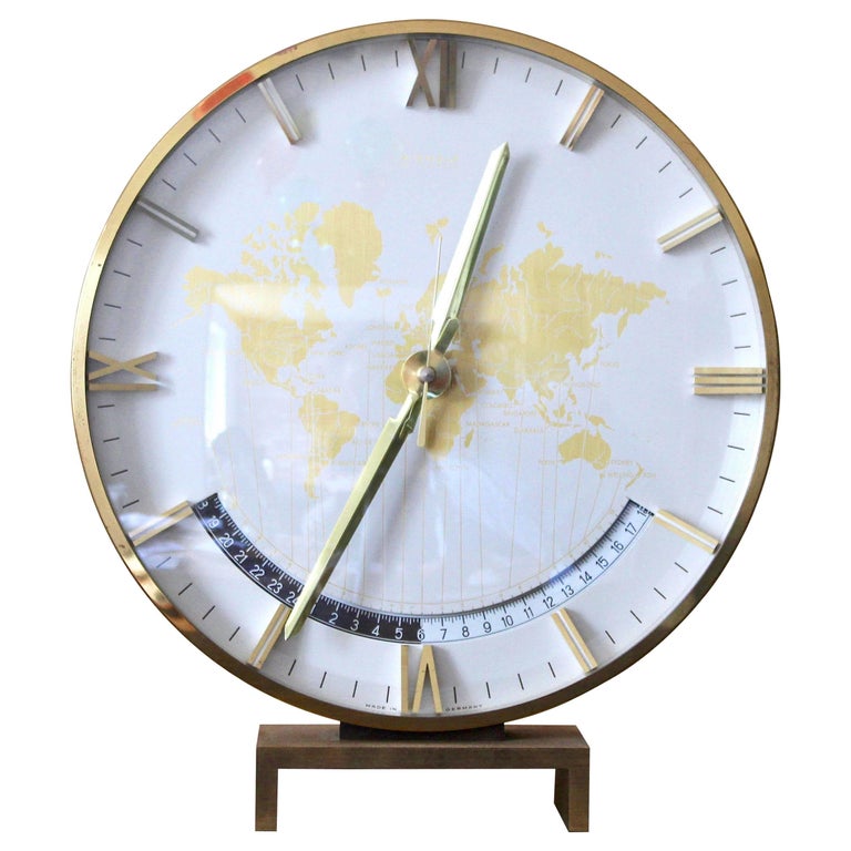 Table Clock from Kienzle with World Time Zones Map, 1960s at 1stDibs