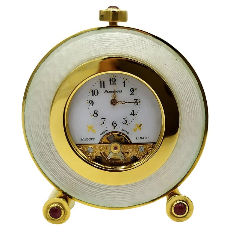 Tischuhr mit runden 3 rosa Cabochon-Turmalinen aus Sterlingsilber und ...