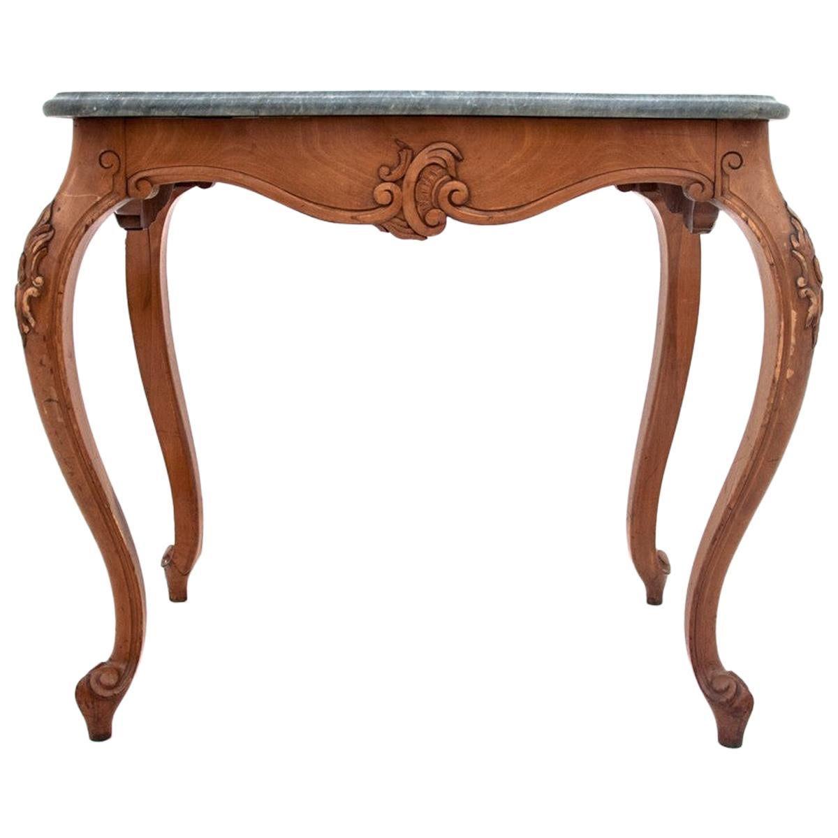 1920s Industrial Round Console Table/High Dining Table with Marble Top ...