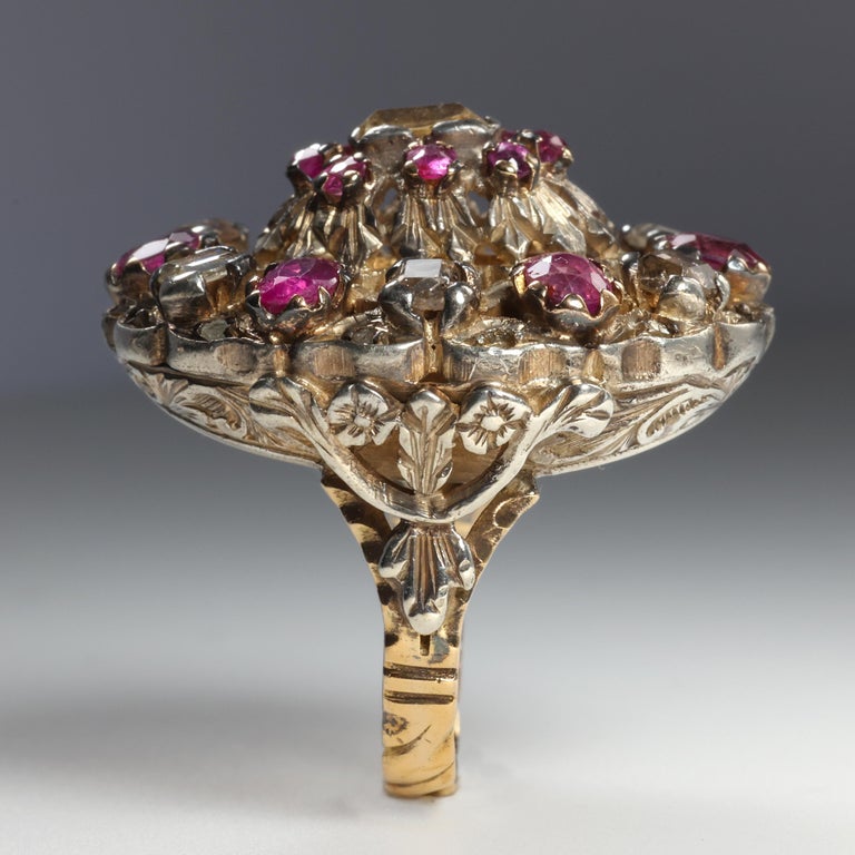 Tudor Revival Table Cut Diamond and Ruby Ring For Sale at 1stDibs