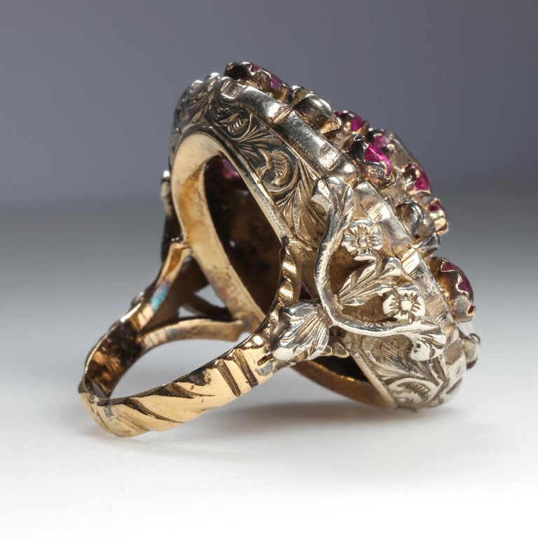 Tudor Revival Table Cut Diamond and Ruby Ring For Sale at 1stDibs