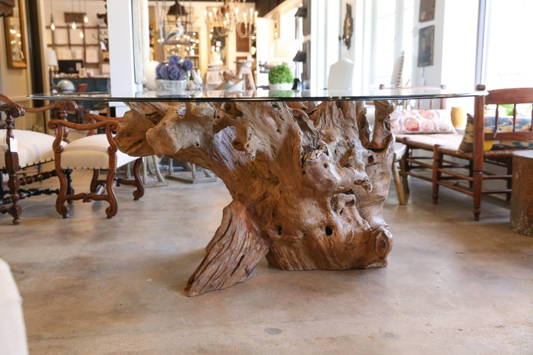 20th Century Beveled Glass Top Table from Tree Root at 1stDibs