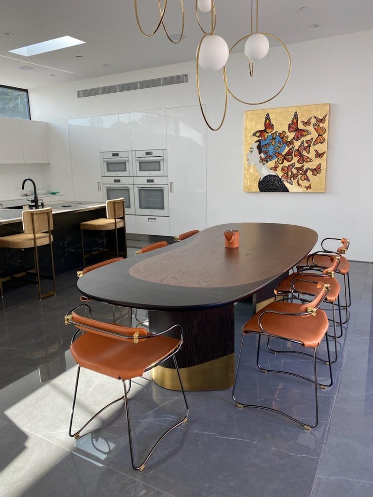 Table Height Stool w. Backrest Old Silver Steel and Black Leather ...