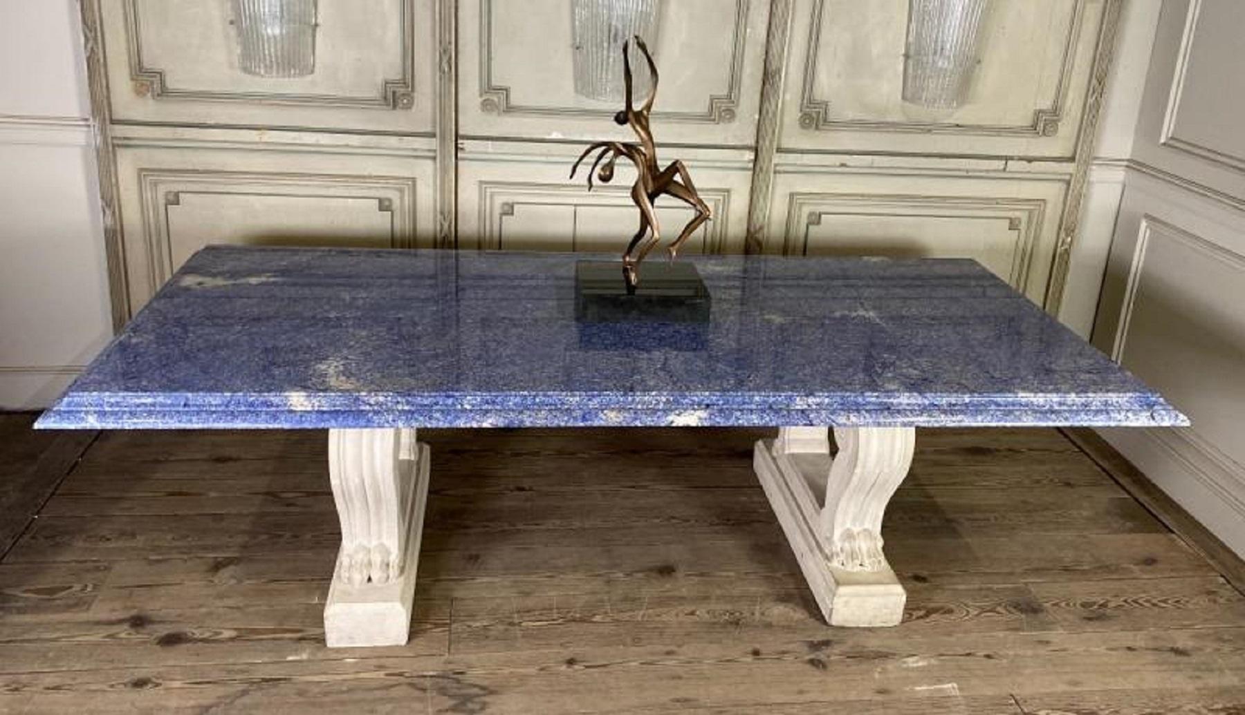 Table in Blue Azul Granit and Lime Stone, Circa 1980 For Sale at 1stDibs