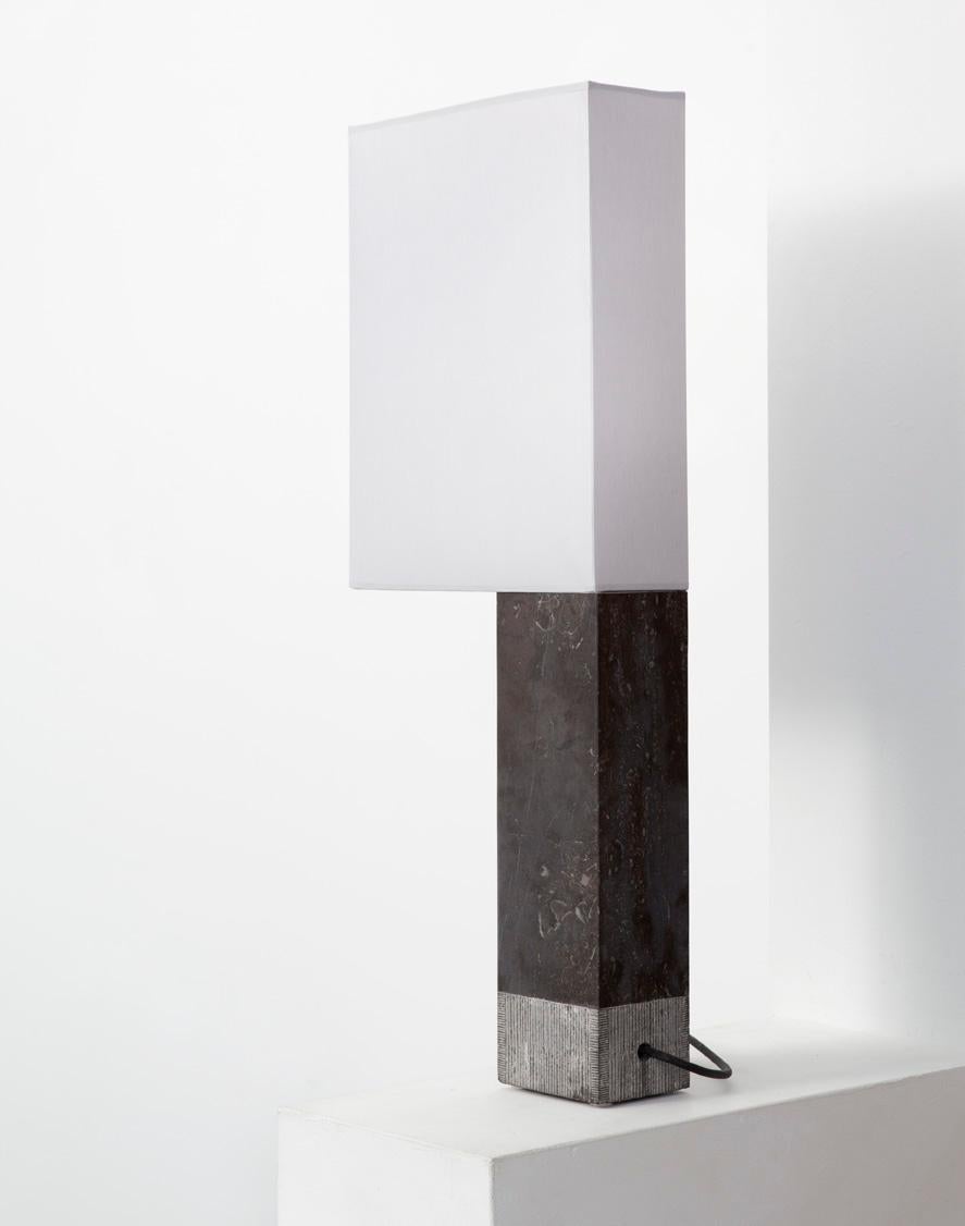 Table Lamp 'Hamer' in Belgian Bluestone and Silk, White Shade For Sale ...